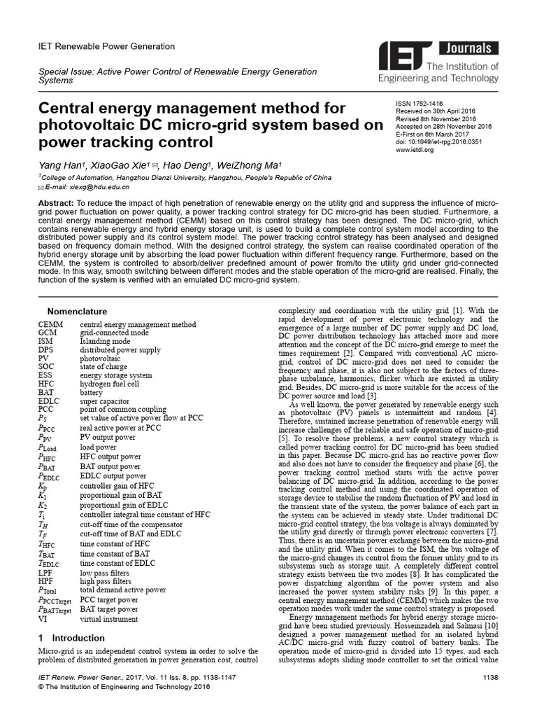 Central Energy Management Method For Photovoltaic Dc Micro Grid System Based On Power Tracking
