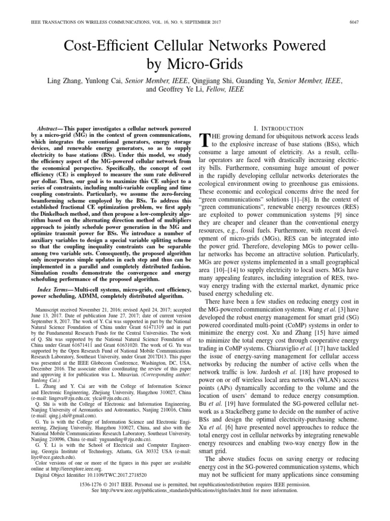 Cost-Efficient Cellular Networks Powered by Micro-Grids | PDF | Mathematical Optimization ...