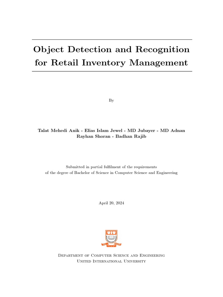 United International University FYDP Template | PDF | Inventory | Deep Learning