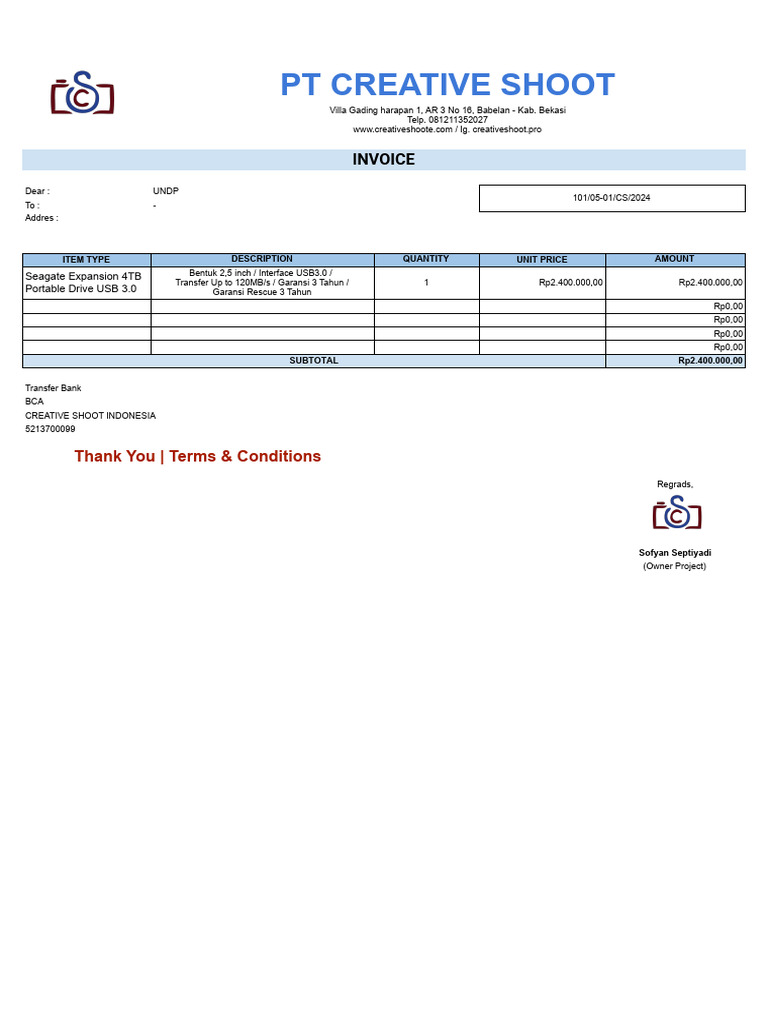 INVOICE - Creative Shoot | Download Free PDF | Computer Standards | Usb