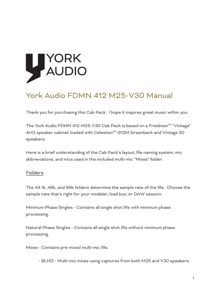 York Audio FDMN 412 M25-V30 Manual | PDF | Microphone | Computing