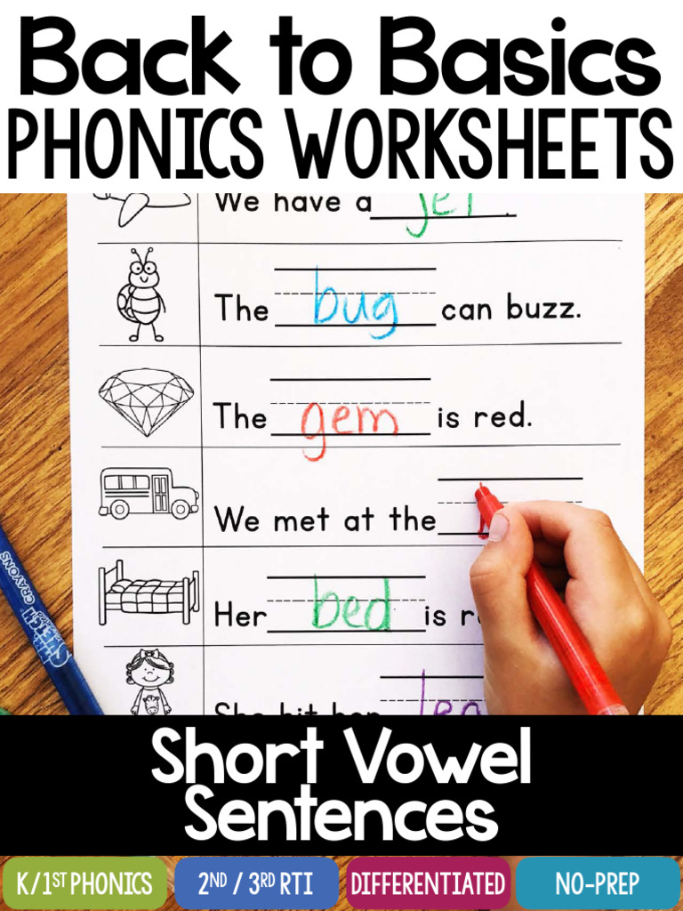 Phonics Worksheets: Short Vowel Sentences | PDF | Psycholinguistics ...