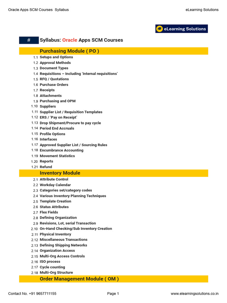 Oracle SCM Syllabus | PDF | Receipt | Supply Chain Management