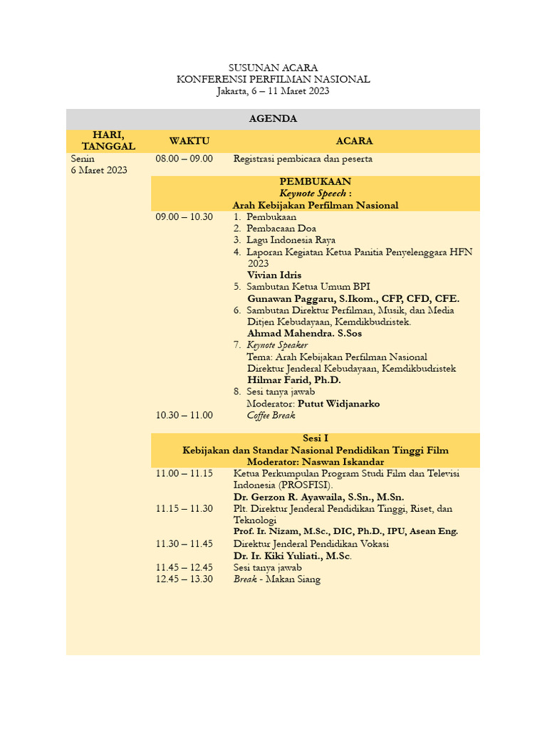 Rundown KONFERENSI PERFILMAN 2023 | PDF