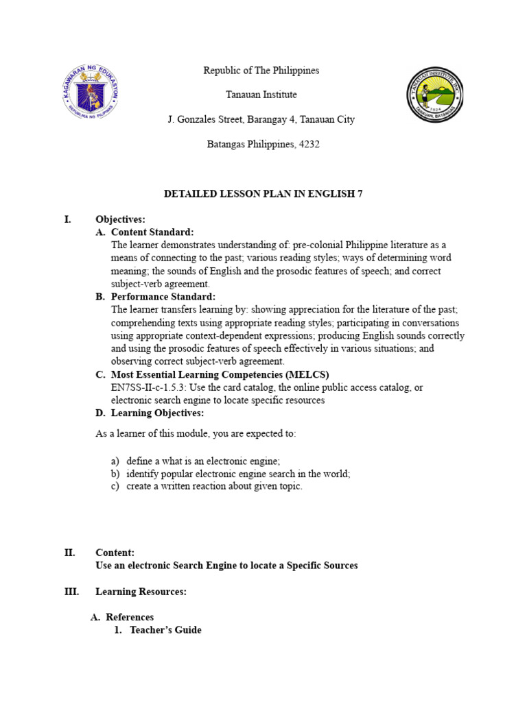 English 7 Lesson Plan: Search Engines | PDF | World Wide Web | Internet ...