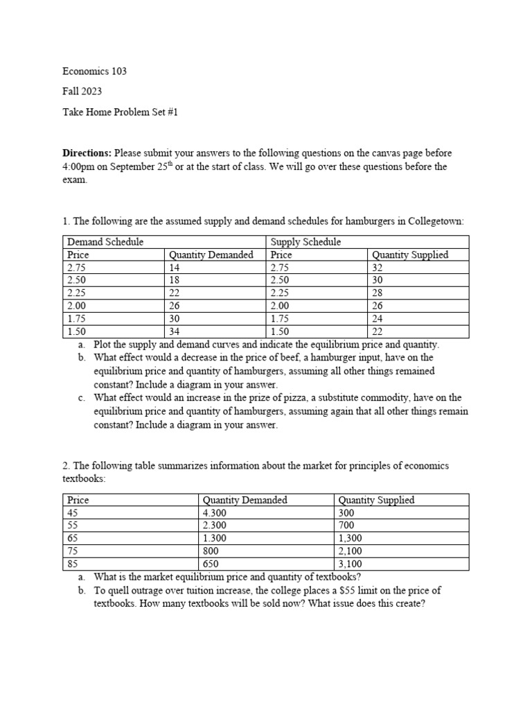 Econ_103_-_Problem_Set_1_2 | PDF | Supply And Demand | Demand