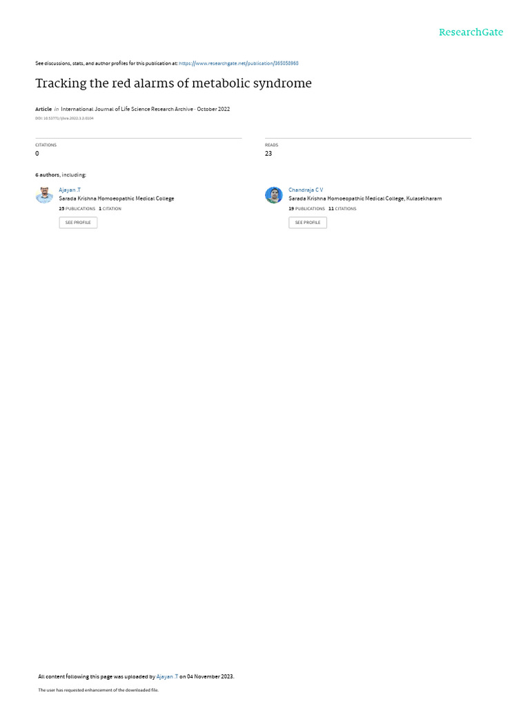 Tracking The Red Alarms of Metabolic Syndrome: International Journal of Life Science Research ...