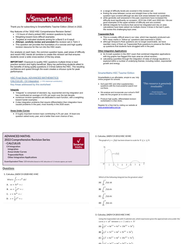 Adv 2022 HSC CRS C4 | Download Free PDF | Integral | Area