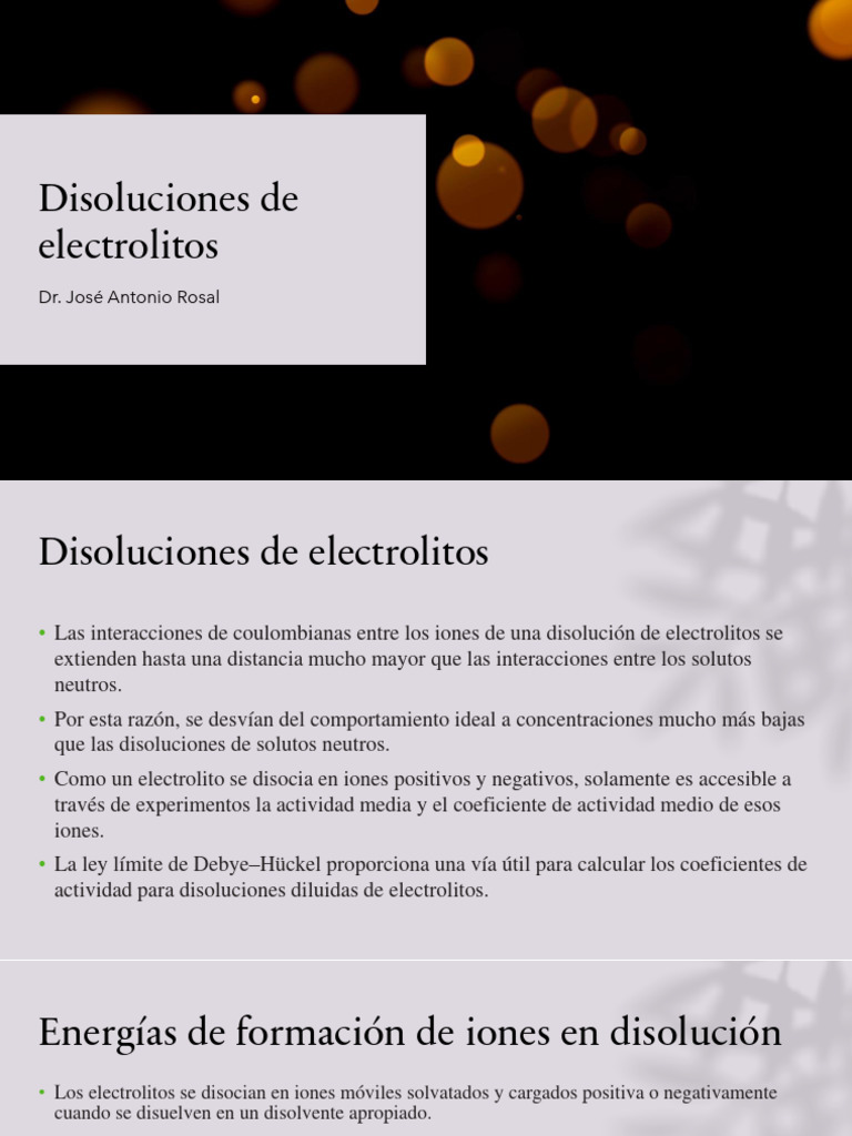 Semana 6 - Disoluciones de Electrolitos | PDF | Solvacion | Electrólito