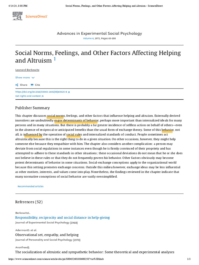 Berkowitz, 1972 | PDF | Altruism | Social Psychology