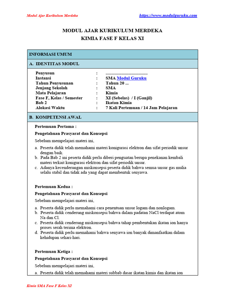 Modul Ajar Kelas XI SMA Kimia Fase F Bab 2 | PDF