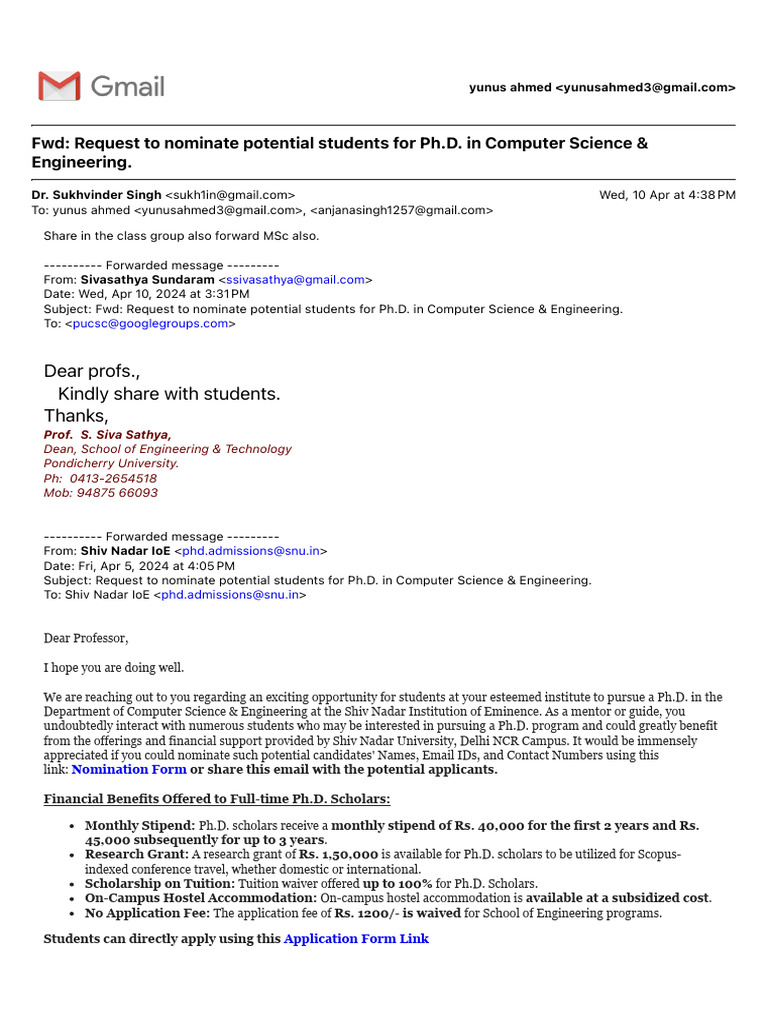 Ph.D. Nomination for CS & Engineering | PDF | Doctor Of Philosophy | Computing