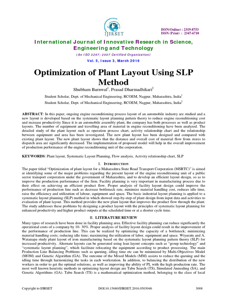 2016 - Optimization of Plant Layout Using SLP | PDF | Mathematical Optimization | Genetic Algorithm