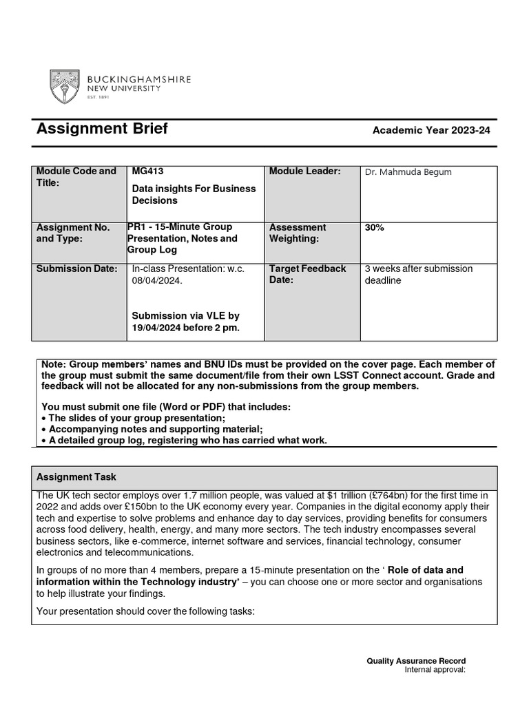 MG413 PR1 Assignment Brief | PDF | Computing
