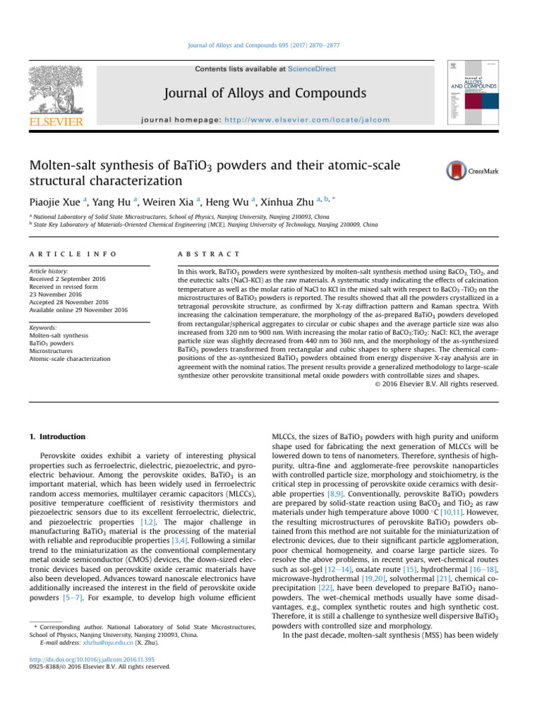 Molten-salt Synthesis of BaTiO3 Powders and Their Atomic-scale | PDF ...