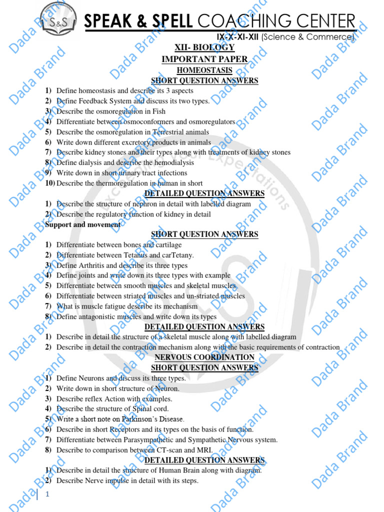 XII - Important Biology Preparation 2024 (1) - by Dada | PDF | Muscle ... XII - Important Biology Preparation 2024 (1) - by Dada | PDF | Muscle ...