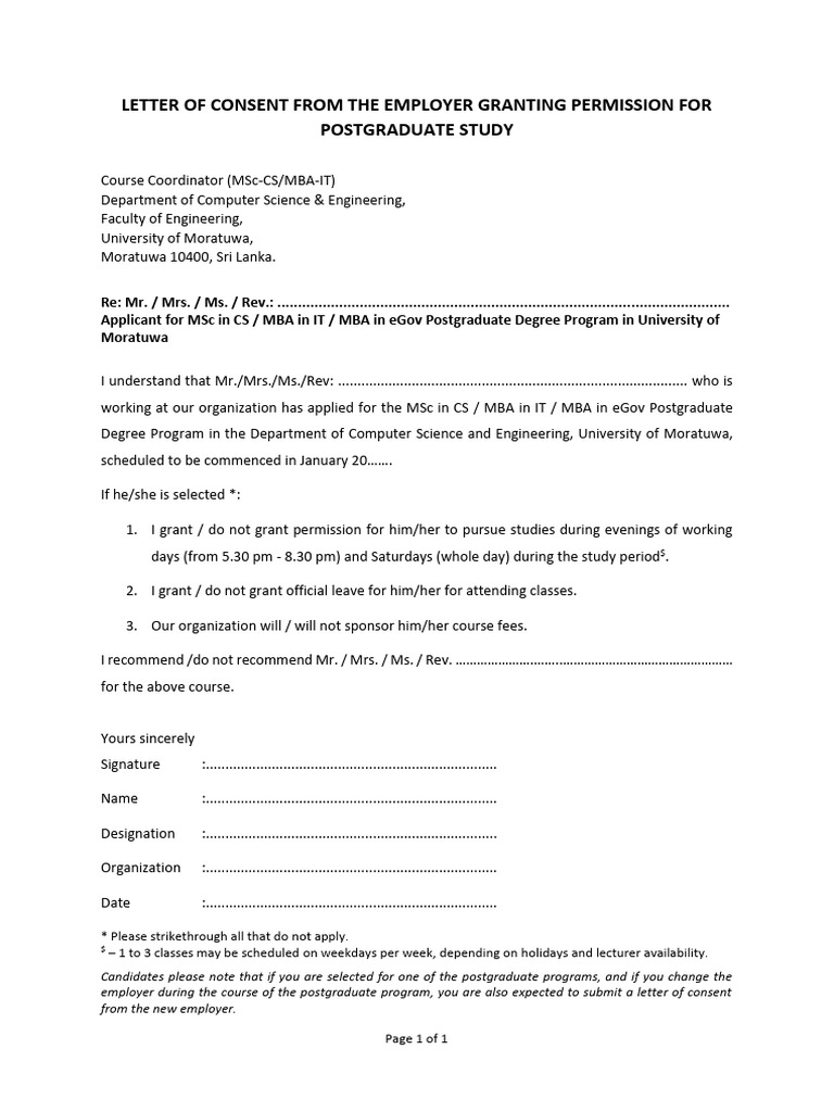 Employer Consent for Postgrad Study | PDF | Technology & Engineering
