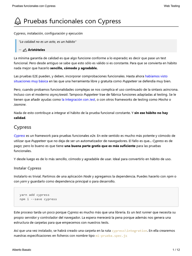 Pruebas Funcionales Con Cypress | PDF | Pruebas de software | Ingeniería de Sistemas
