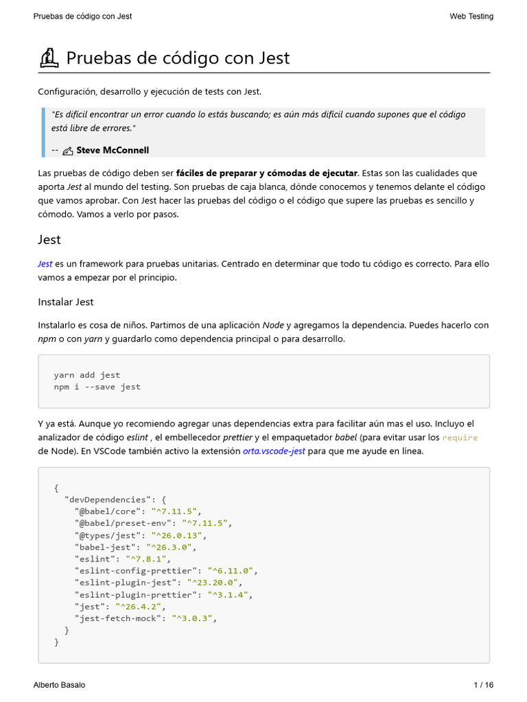 Pruebas de Codigo Con Jest | PDF | Desarrollo guiado por pruebas | Software