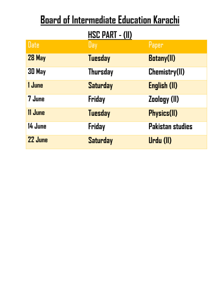 HSC Part II Exam Schedule 2023 | PDF