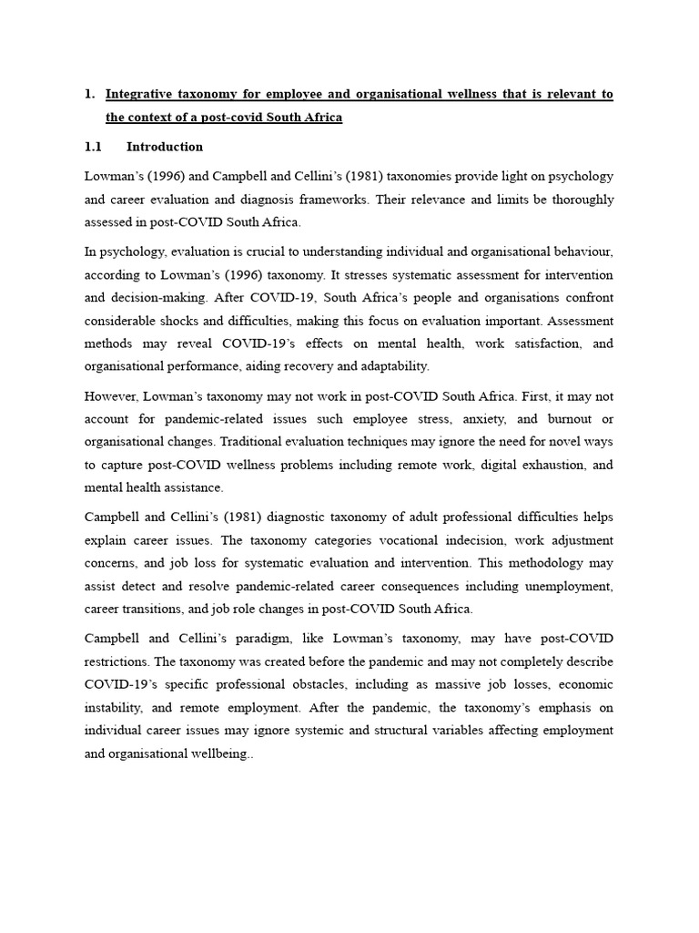 Integrative Taxonomy For Employee and Organisational Wellness That Is ...
