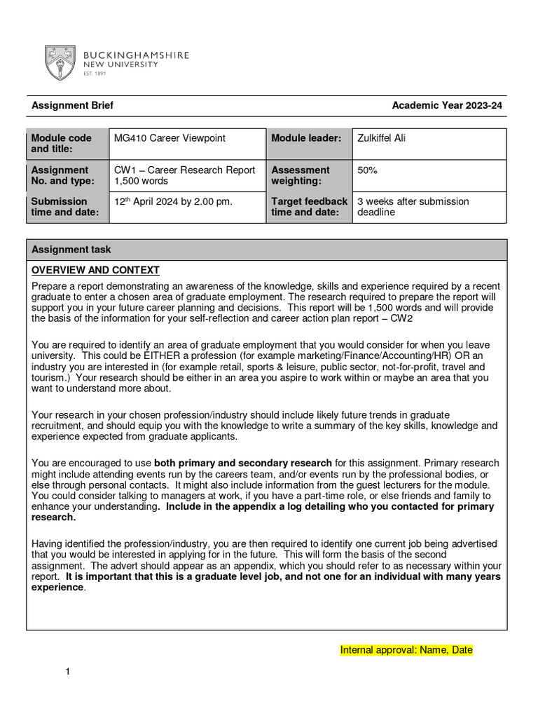 MG410 CW1 Assignment Brief | PDF | Information | Knowledge