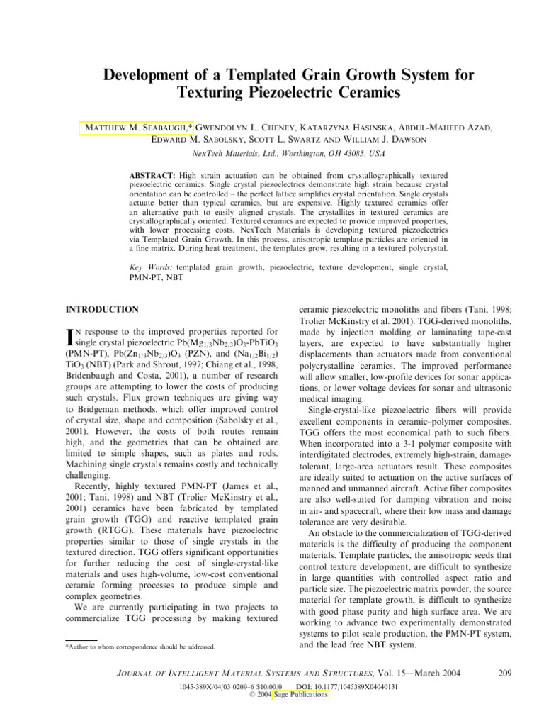 Development of a Templated Grain Growth System for Texturing ...