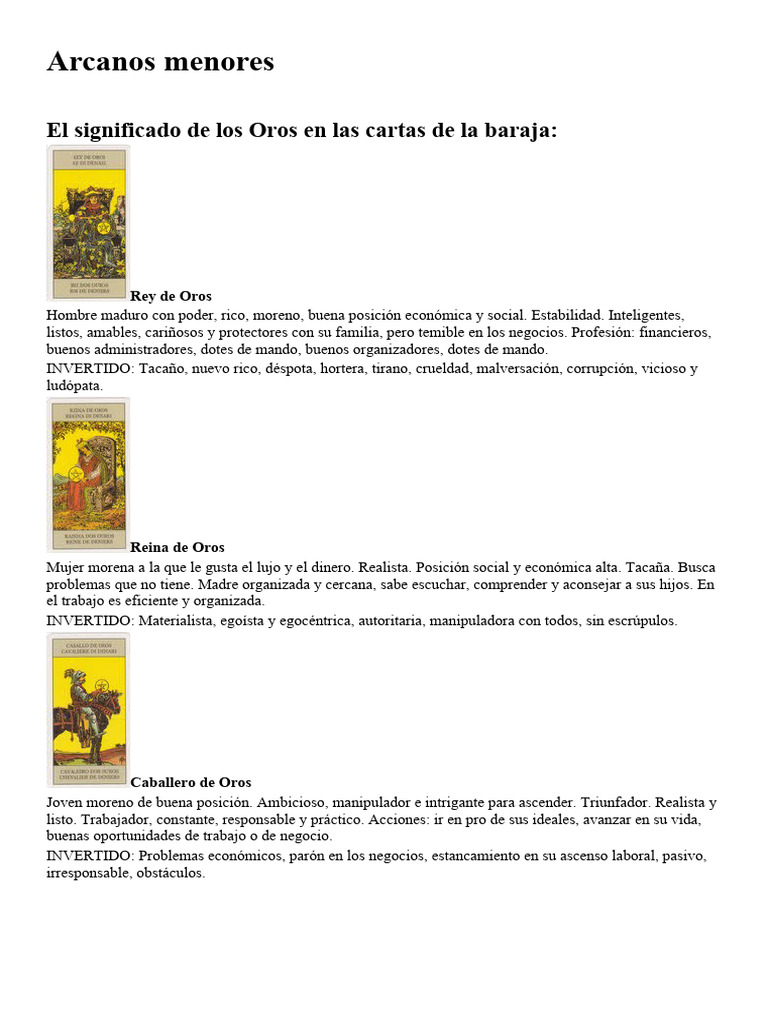 Significado de Los Arcanos Menores Del Tarot | PDF | Amor | Felicidad