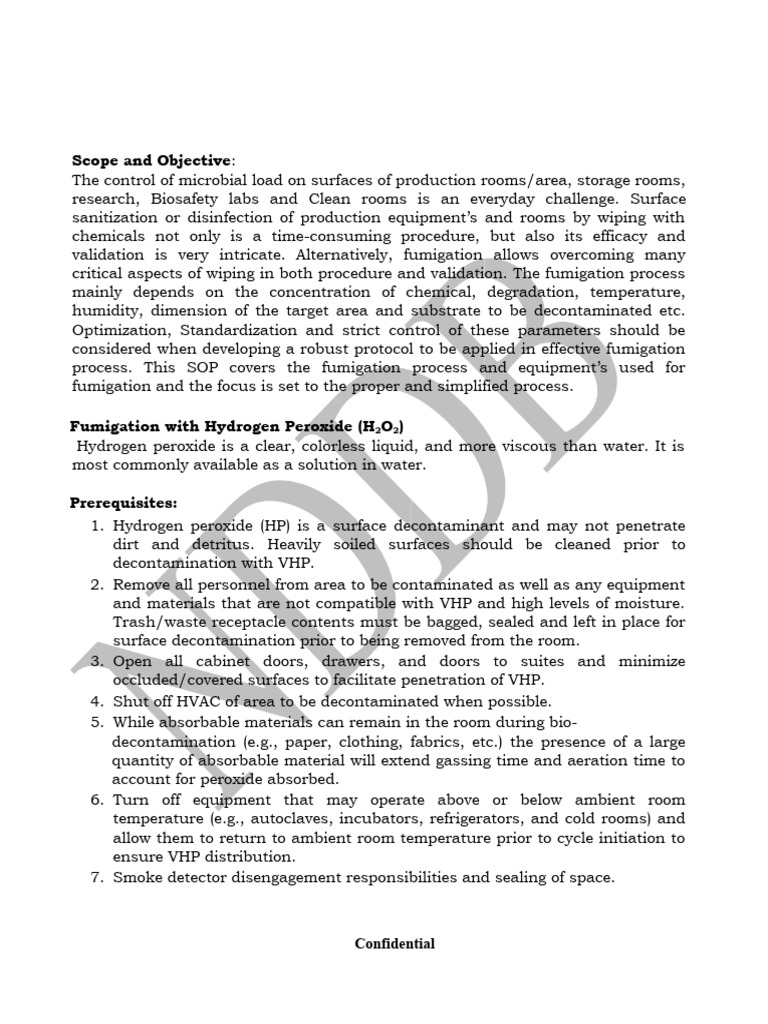 Sop Fumigation Vapour Hydrogen Peroxide-H2o2 VHP | PDF | Hydrogen Peroxide | Disinfectant