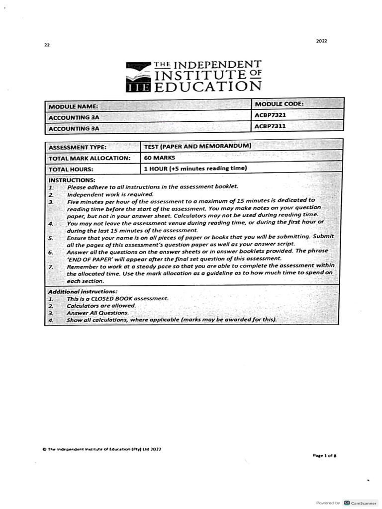 2022 Accounting 3A - Test 2 | PDF