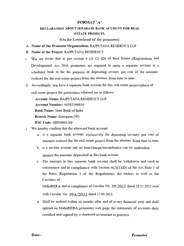 Separate Bank Account for Real Estate | PDF