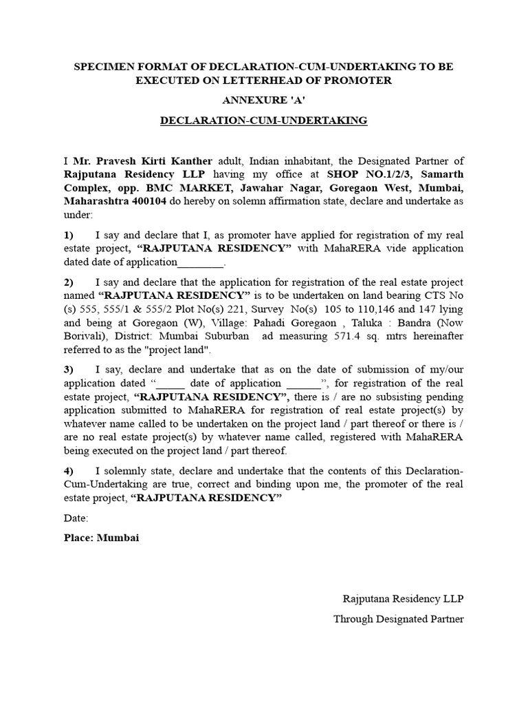 ANNEXURE 'A' DECLARATION CUM AFFIDAVIT | PDF