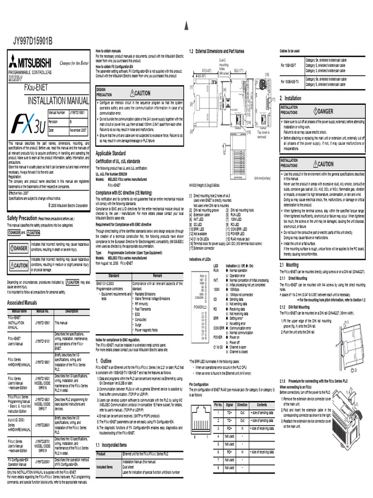 Fx3u Enet, Installation Manual | PDF | Programmable Logic Controller | Ethernet