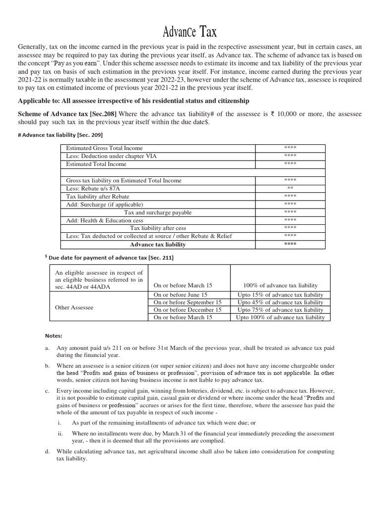 Unit 1 - Advance Payment of Tax | PDF | Taxes | Tax Refund