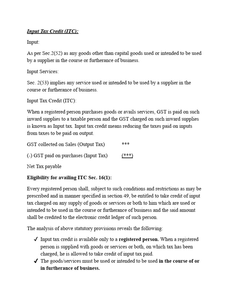 Understanding Input Tax Credit (ITC) | PDF | Taxes | Invoice