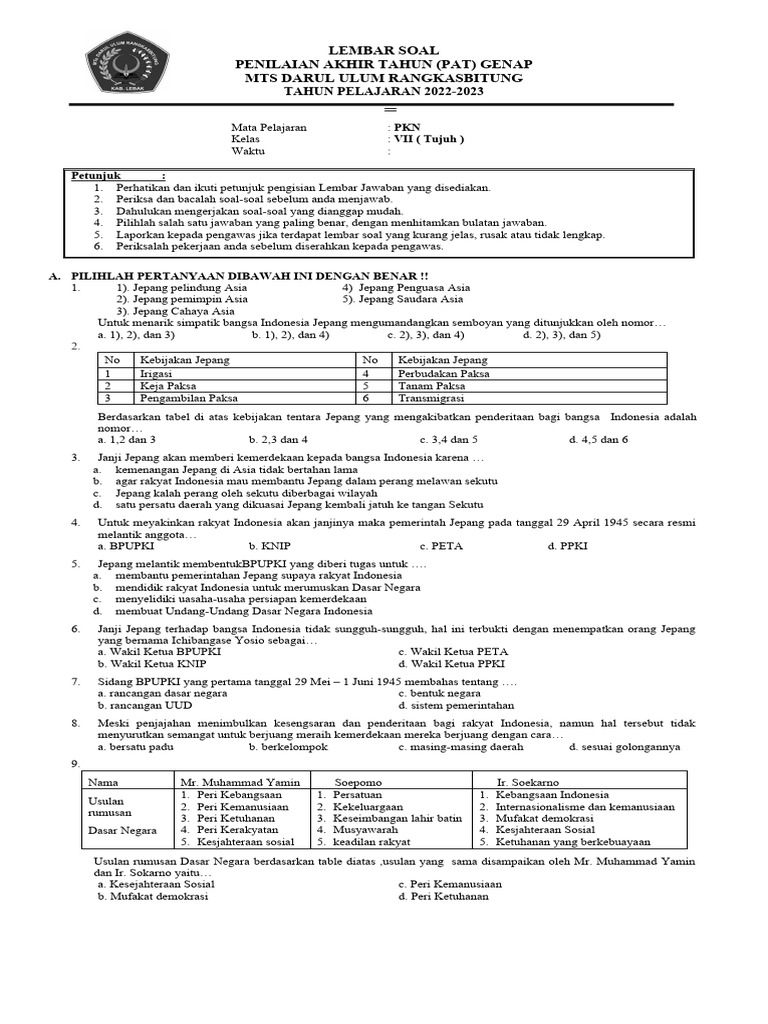 Soal PKN 7 | PDF