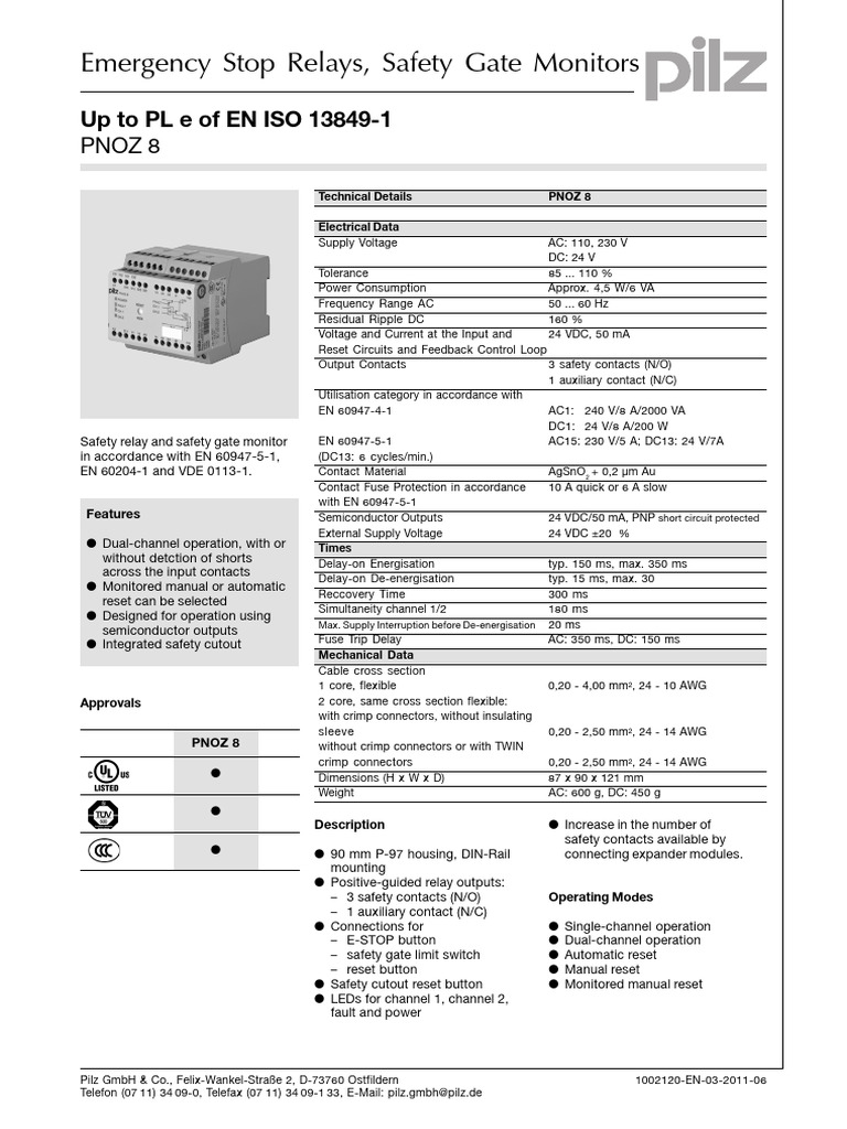 PNOZ 8 P97 Data Sheet 1002120-EN-03 | PDF | Relay | Electrical Connector