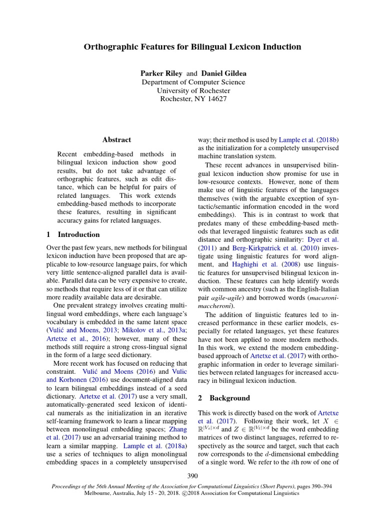 Orthographic Features For Bilingual Lexicon Induction | PDF | Matrix ...