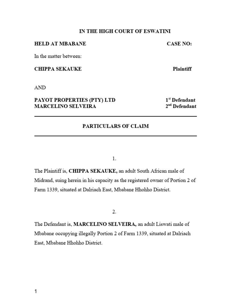 M 476 Particulars of Claim Eviction | PDF | Lawsuit | Separation Of Powers