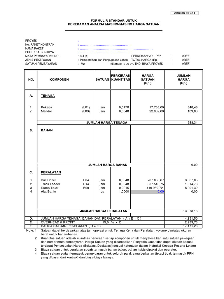 Analisa Harga Pembersihan Lahan | PDF