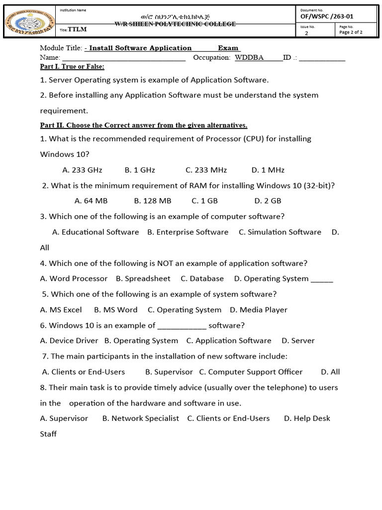 Install Software Application Exam | PDF | Software | Application Software Install Software Application Exam | PDF | Software | Application Software