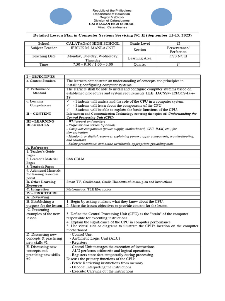 Cpu - Lesson Plan | PDF | Central Processing Unit | Computer Program Cpu - Lesson Plan | PDF | Central Processing Unit | Computer Program