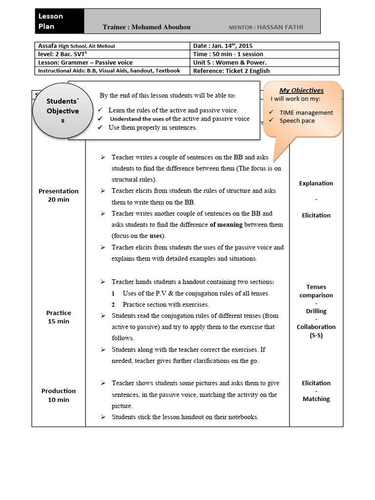 Z Mixed Ticket LP Grammar Passive Voice 2bac Lesson Plan 2bac | PDF ...