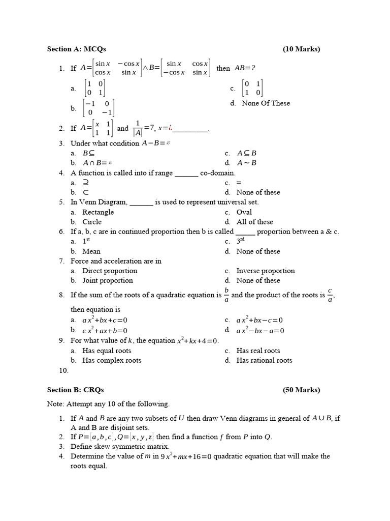 10th Class Pre-Board Paper | PDF | Circle | Function (Mathematics)