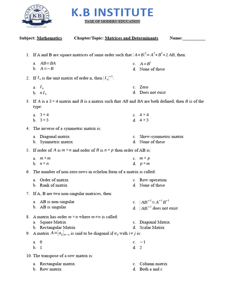 Matrices | PDF | Matrix (Mathematics) | Abstract Algebra