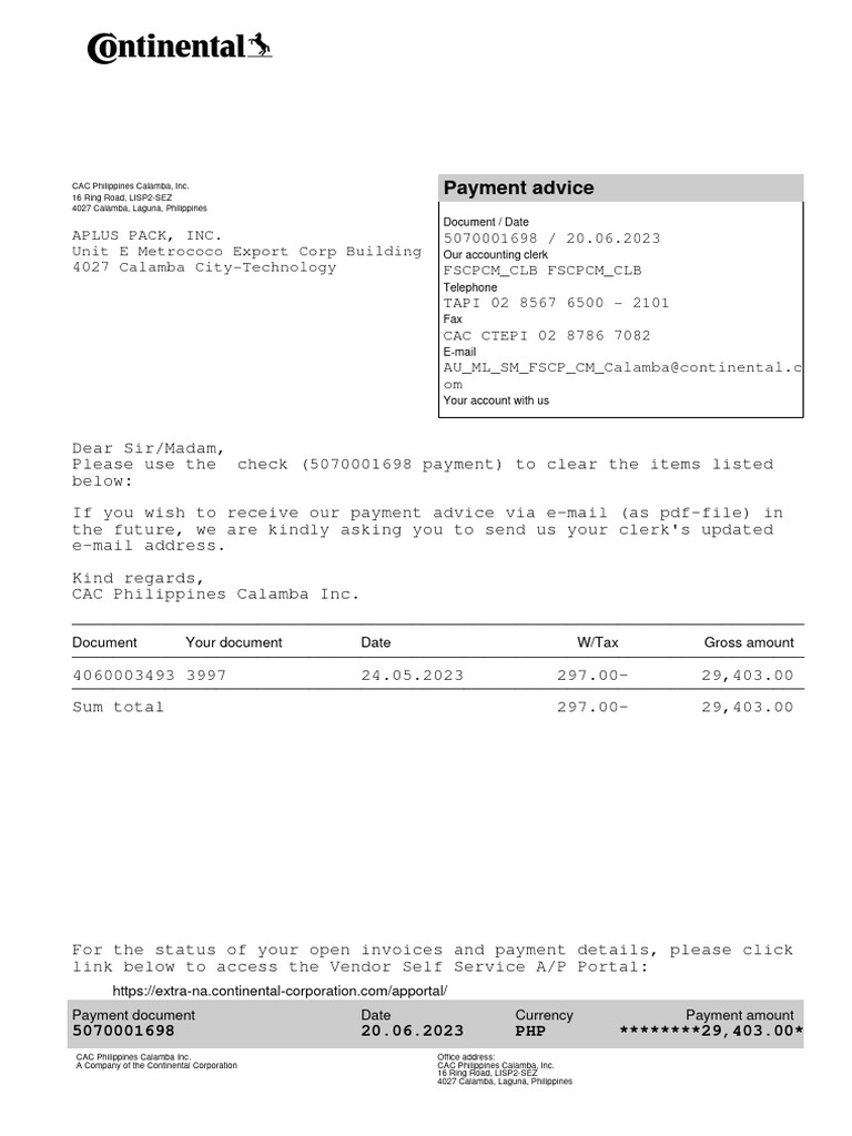 Payment Advice from CAC Philippines | PDF | Payments | Money