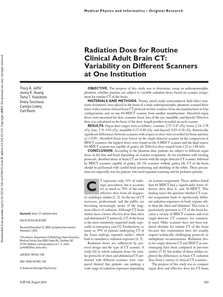 Jaffe Et Al 2012 Radiation Dose For Routine Clinical Adult Brain CT ...