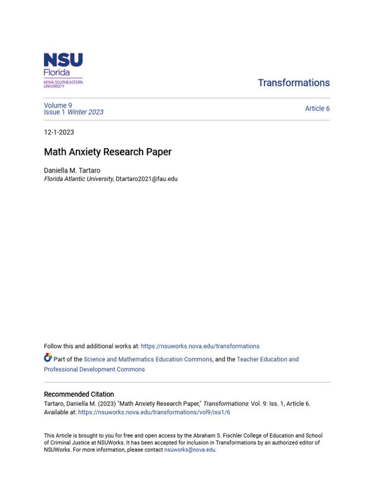 Math Anxiety Research Paper | PDF | Teachers | Mathematics