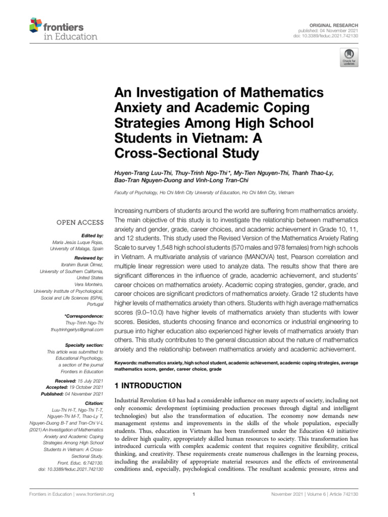 Mathematics Anxiety in Vietnamese Students | PDF | Anxiety | Mathematics