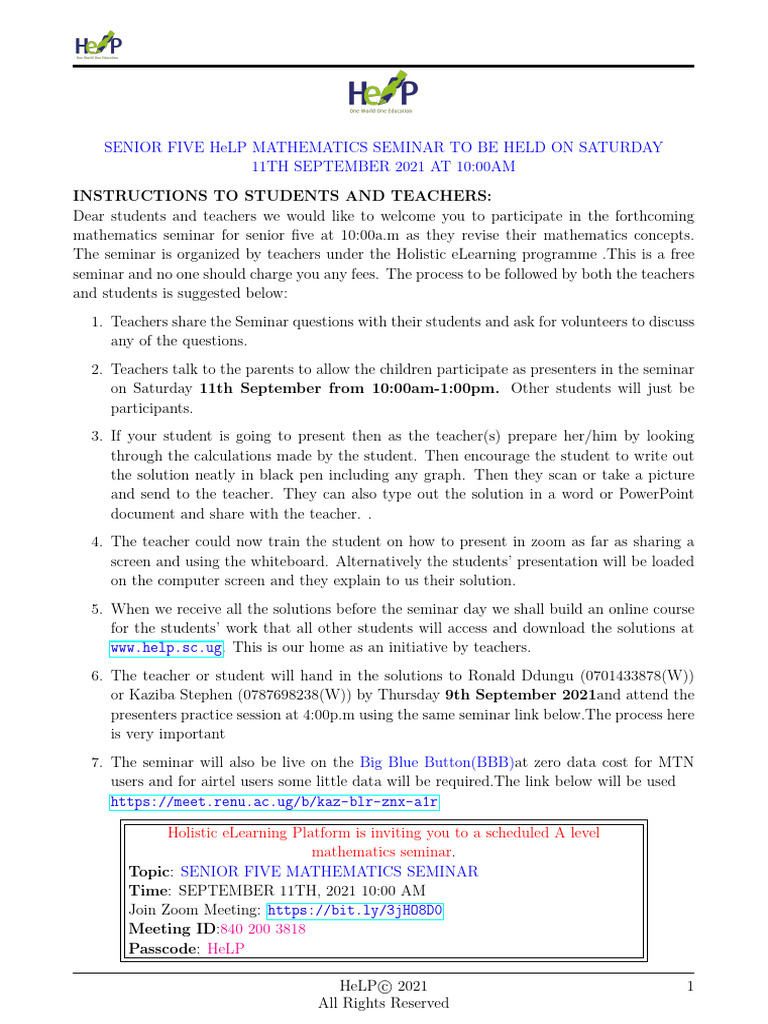s.5 Mathematics Seminar Questions | PDF | Force | Acceleration